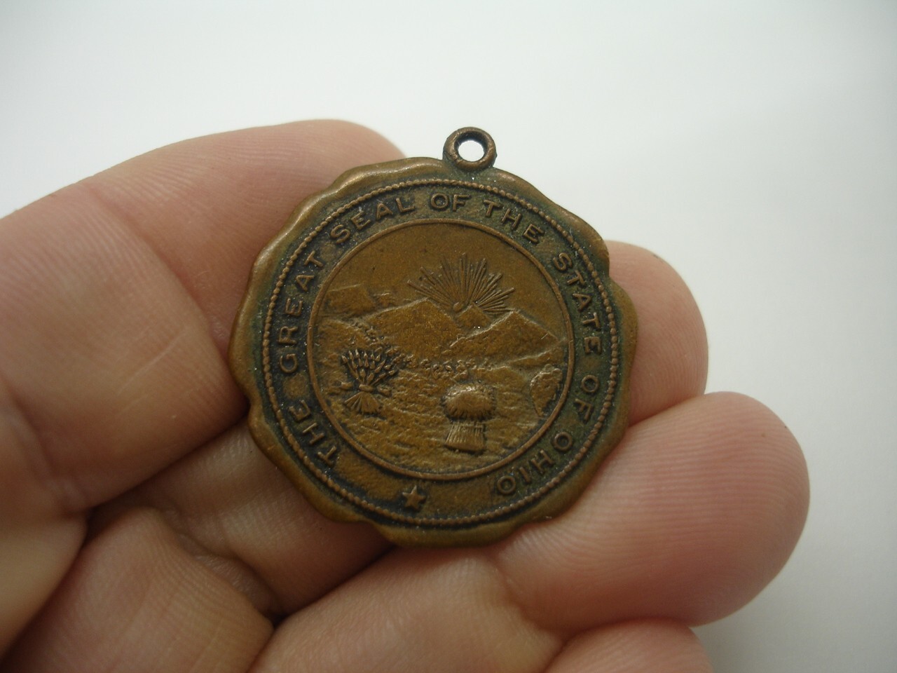 old antique The Great Ohio State Seal plate Coin Token Medal Fob Charm ...