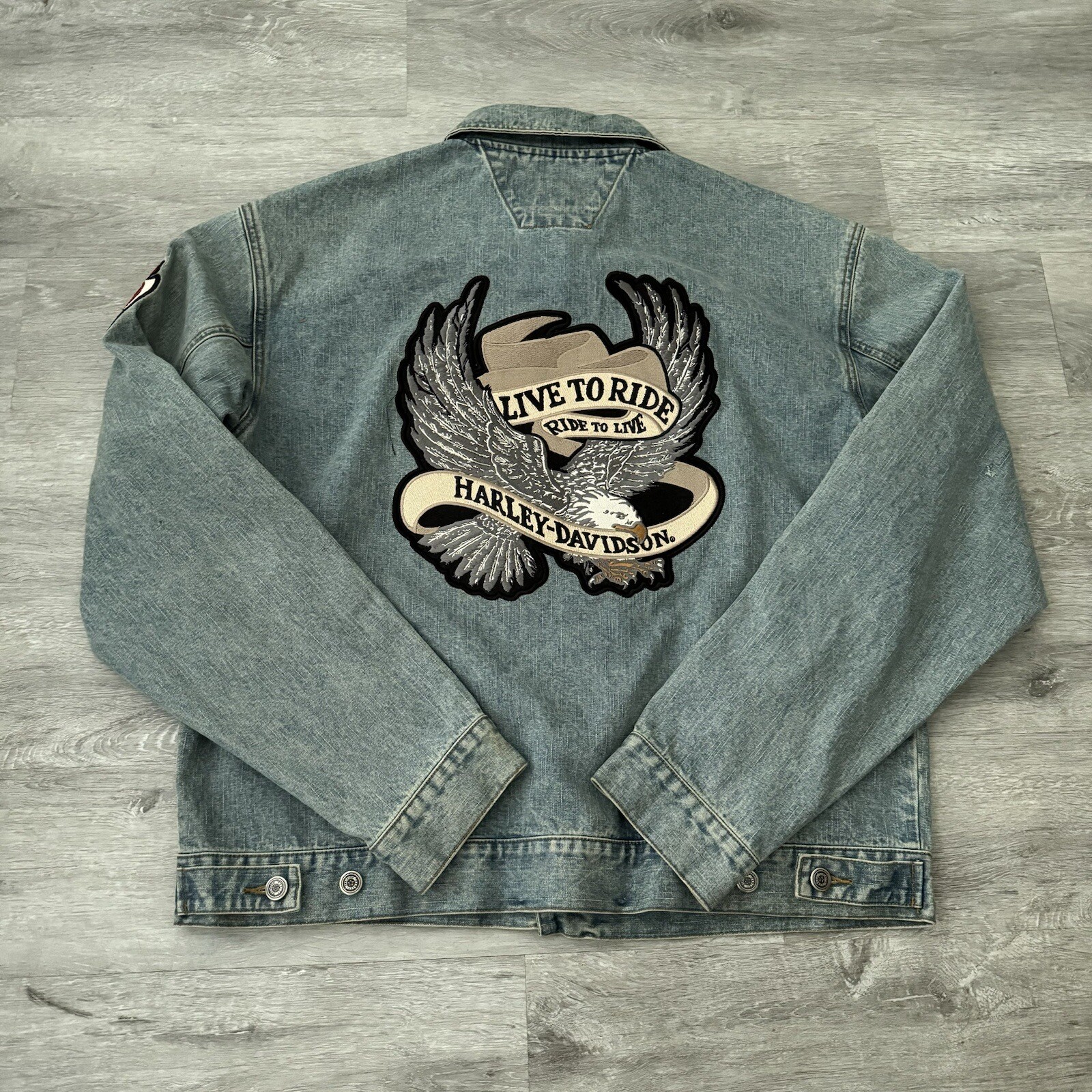 Harley Davidson Live To Ride Eagle Denim Blue Jean Ja… - Gem