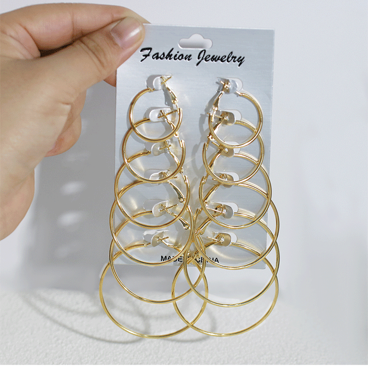 Women Earrings 6 Pairs/set Vintage Earrings Ear Clip Circle Big Women ...