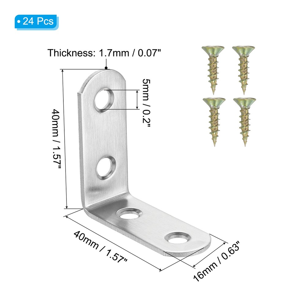 24Pcs 1.57 inch Stainless Steel Corner Braces Angle Bracket with Screws ...