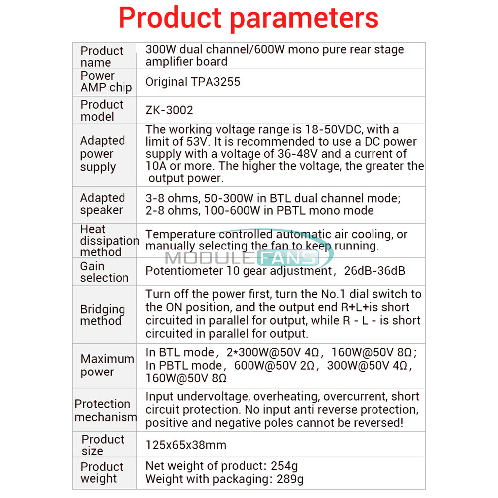 ZK-3002 Digital Rear Stage Amplifier Board TPA3255 Stereo Dual 300WX2 ...