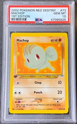 Pokémon Card 1st Edition Machop PSA 10 Gem Mint, Neo Destiny #73, WOTC ...