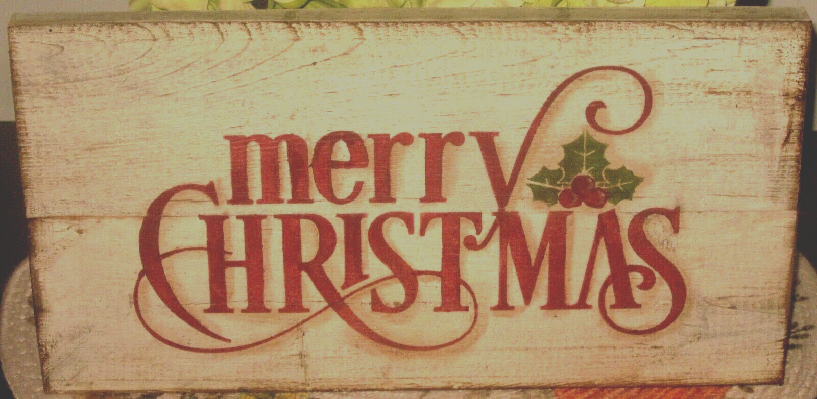 HAND PAINTED MERRY CHRISTMAS SIGN *~* HOLLY AND BERRIES *~* RECLAIMED ...
