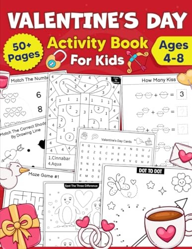 Cute Valentine’s Day Activity Book For Kids Ages 4-8: A Fun Kids 50 ...