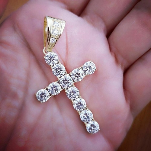 Genuine Cross Pendant 2Ct Lab Created Diamond 14K Yellow Gold Over Free ...