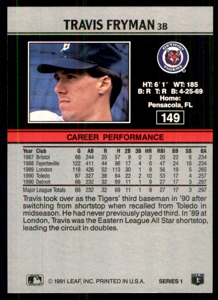 1991 Leaf Travis Fryman Baseball Cards #149 | eBay