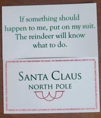 SANTA CLAUSE MOVIE NORTH POLE SANTA CLAUS BUSINESS CARD w/ FINE PRINT ...