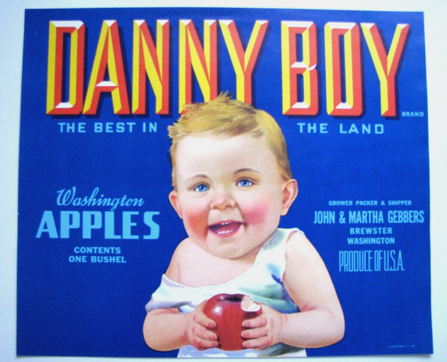 Original DANNY BOY apple crate label John Martha Gebbers Brewster WA ...