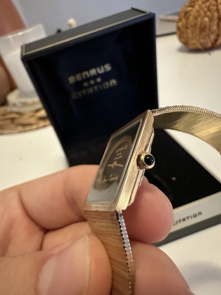RARE Vintage Benrus Quartz Citation Tank Watch Rectangle Gold Possible ...