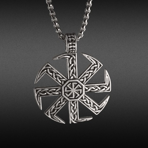 Sun Wheel Kolovrat Pendant Necklace Talisman Viking Norse Pagan Celtic ...