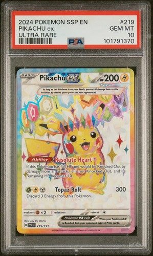 2024 POKEMON SSP EN-SURGING SPARKS ULTRA RARE #219 PIKACHU EX PSA 10 | eBay