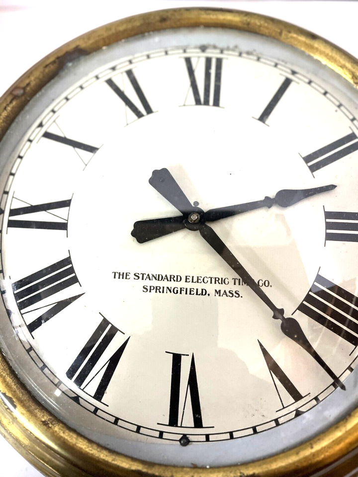LARGE ROUND STANDARD ELECTRIC TIME CLOCK SPRINGFIELD MASS. WORKING ...