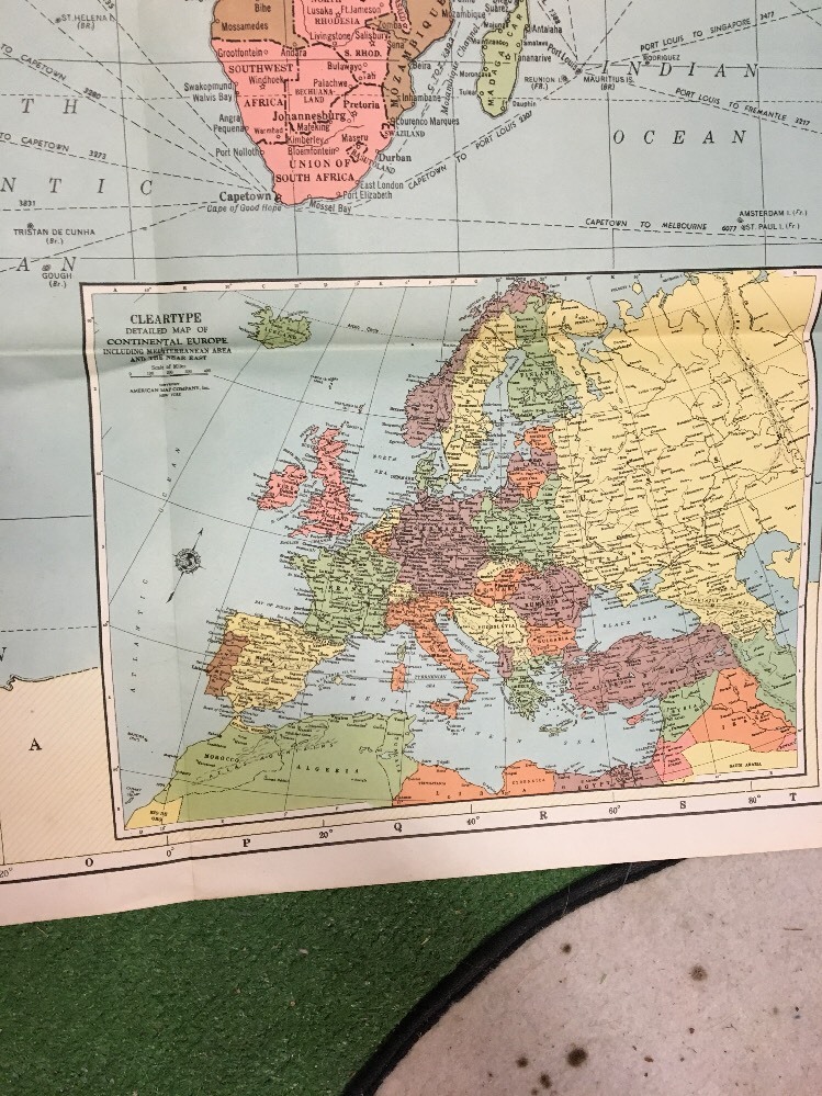 Vintage American Map Co world wall map colorprint series no. 9455-B ...