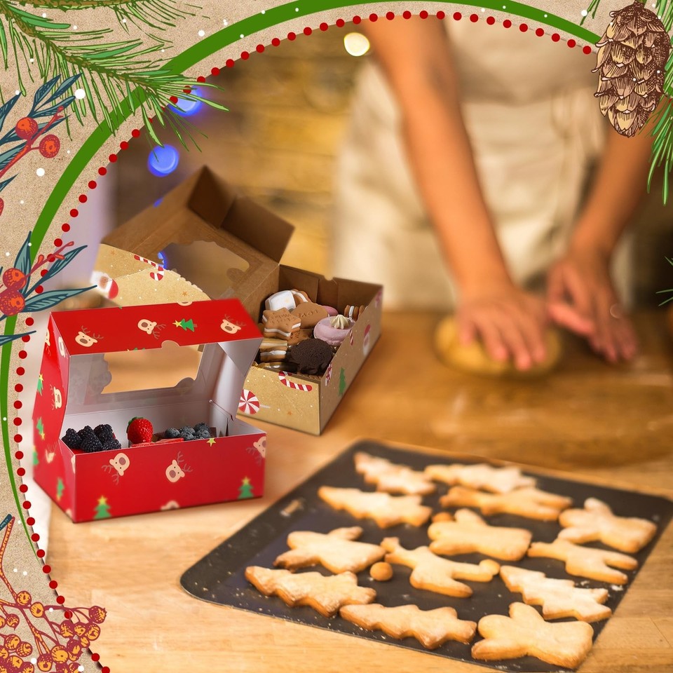 32 Pcs Christmas Cookie Boxes with Window Xmas Bakery Pastry Boxes 8 ...