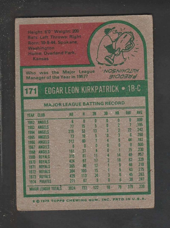 1975 Topps #171 Ed Kirkpatrick G Pirates 161369 | eBay