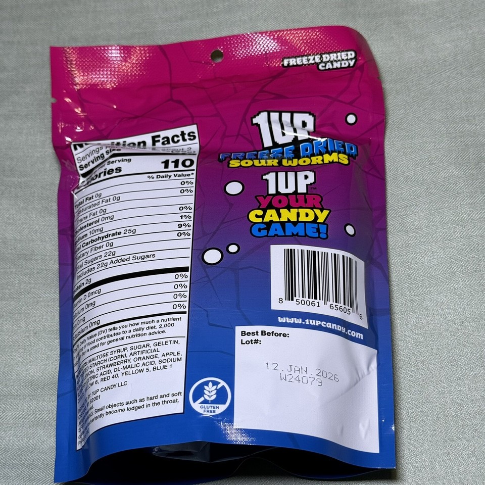 1UP Freeze Dried Sour Worms NEW SEALED IN-HAND FaZe Rug Sweet Hard ...