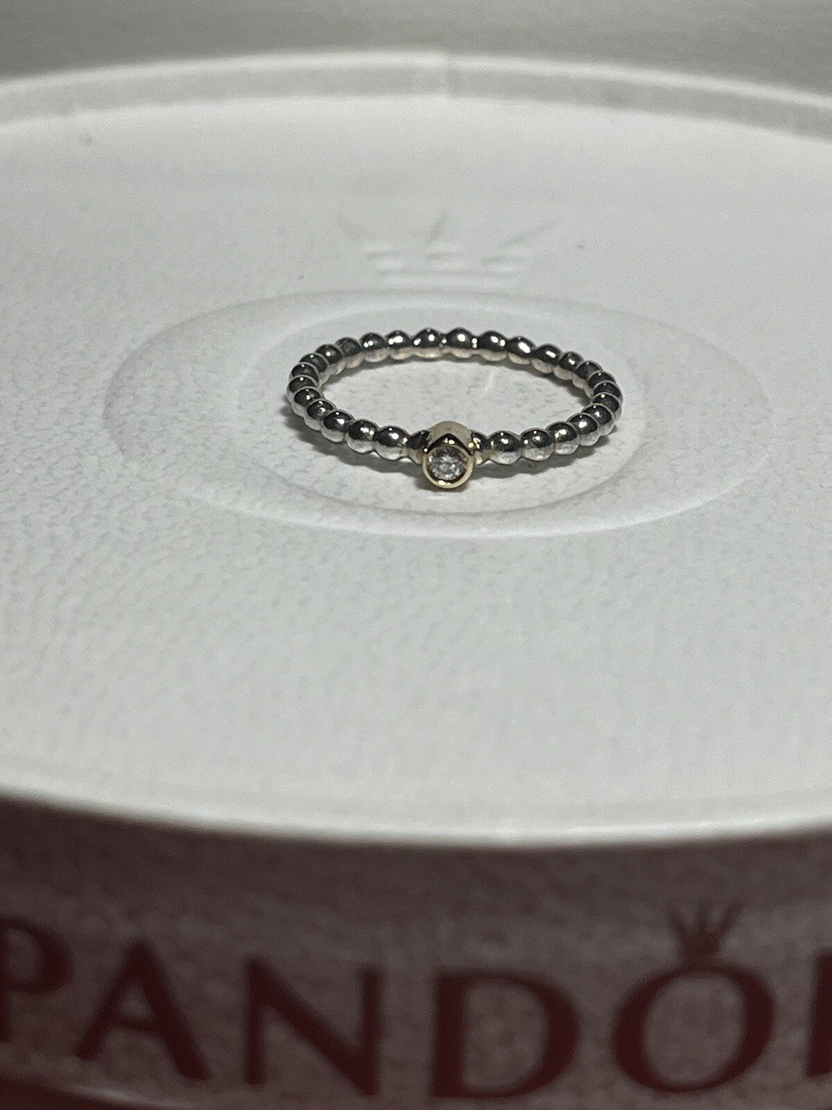 PANDORA Silver 14ct Gold Diamond ‘Evening Star’ Bubble Ring Size 50 ...