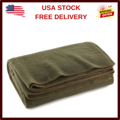 US Military Wool Blanket (80% Wool) Thick Washable 66" x 90" Heavy Wool ...