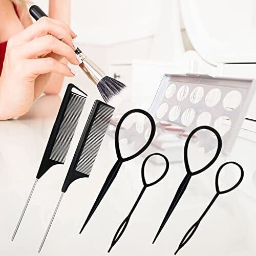 Topsy Hair Tail Tool&Rat Tail Comb.6Pcs Hair Loop Styling Tools Set ...