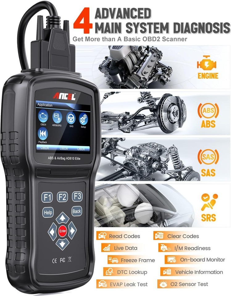 Ancel AD610 Plus ABS SRS SAS Bi-Directional OBD2 Scanners Automotive ...