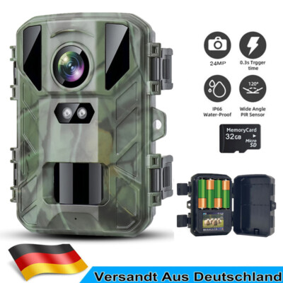 Mini Wildkamera 24MP/1080P Video Jagdkamera Bewegungsmelder Nachtsicht+ ...