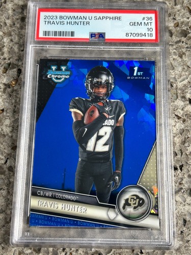 Travis Hunter 2023 Bowman University Chrome Sapphire #36 Base PSA 10 ...