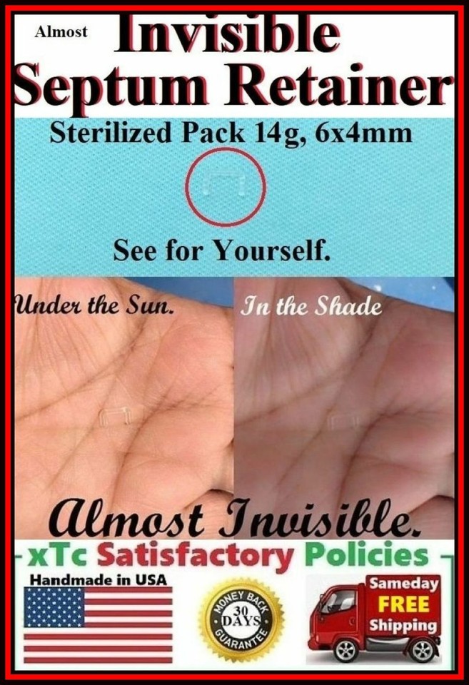 2PCS ALMOST INVISIBLE Bioflex & SMALLEST STEEL 12g SEPTUM Sterilized ...