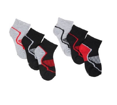 Starter 6-Pair Boys Ankle Socks Size S (6-9 1/2) Black/Gray/Red LOT OF ...