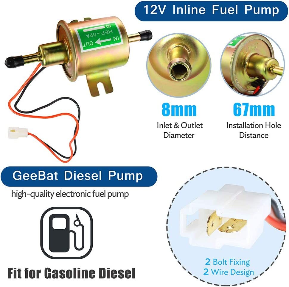 8mm Electric Fuel Pump 12V Universal Inline Low Pressure Diesel 2.5 ...