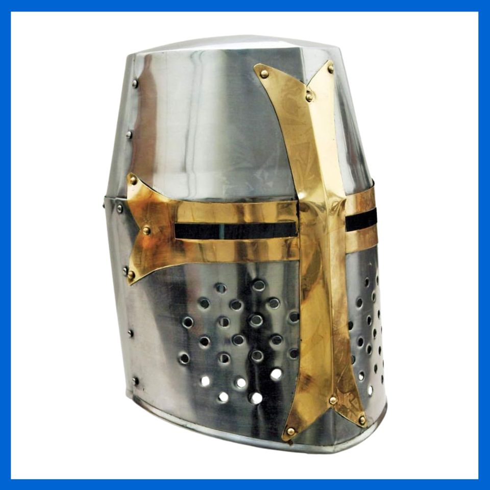 Szco Supplies 14” Crusader Helmet – Decorative Barrel Brass Helm ...