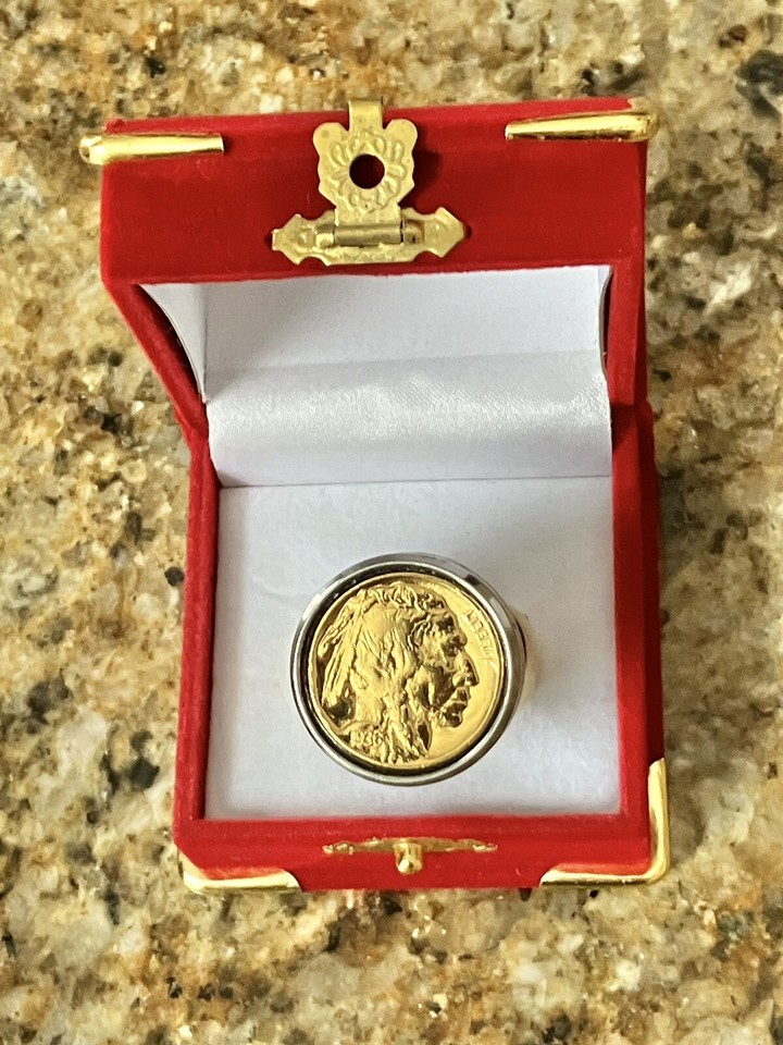 Stainless Steel/Gold 1936 American US Buffalo Head Nickel Coin Ring ...