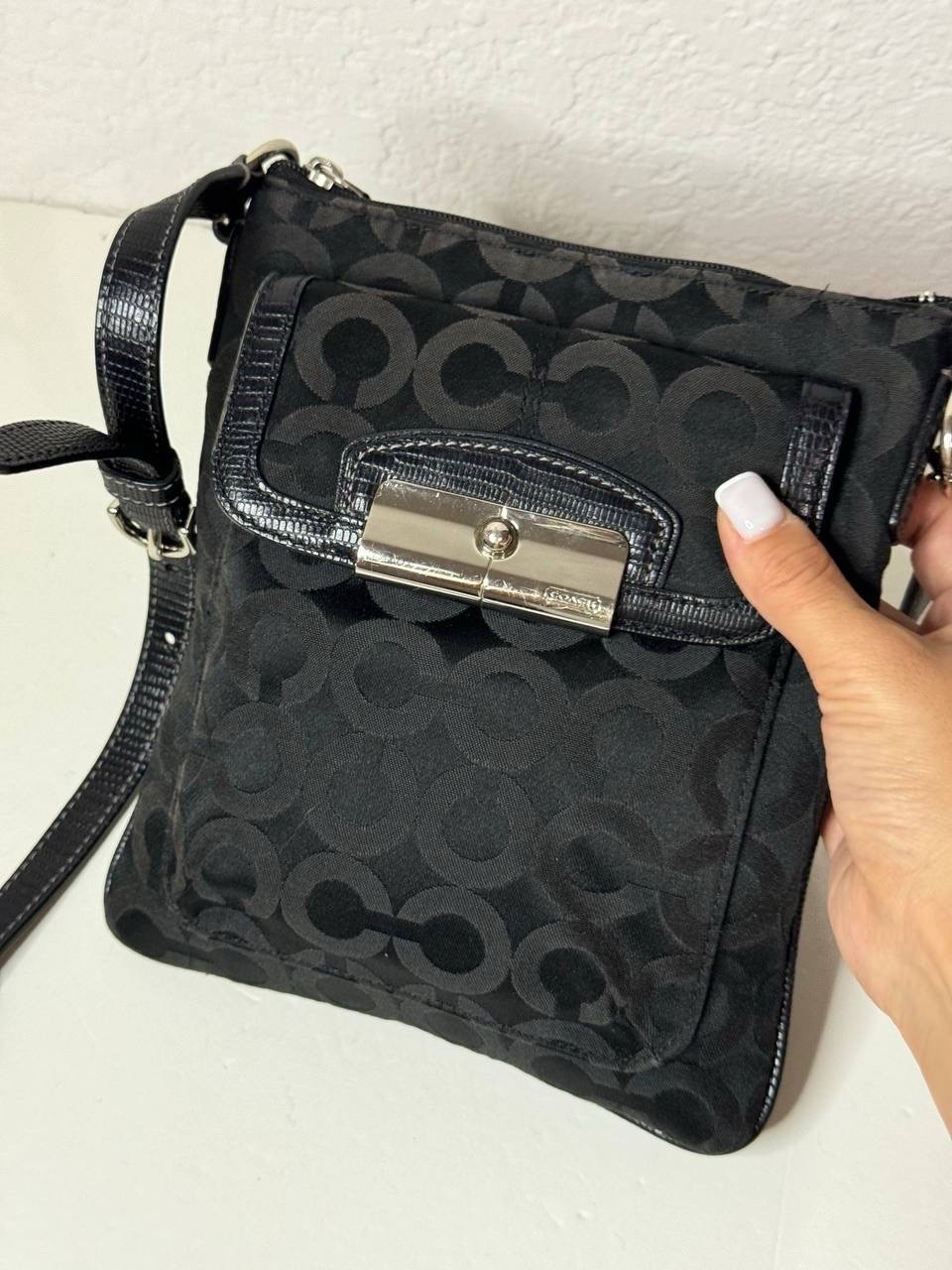 Coach Crossbody Logo Black Canvas Silver Hardware Mag… - Gem