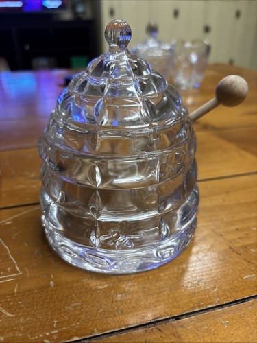 Studio Crystal Beehive Honey Jar W/Lid for Godinger Wood Honey Dipper ...