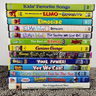 Elmo Bob Builder Care Bears Barney Curious George Children Kids DVD Lot ...