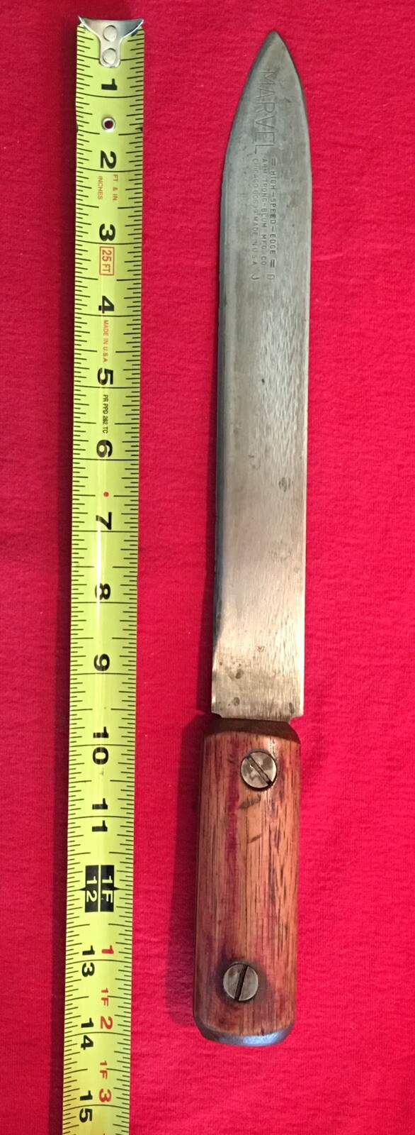 MARVEL CUSTOM KNIFE - ARMSTRONG BLUM HIGH SPEED EDGE - 14” With 9.5 ...