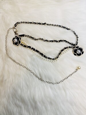 Camellia Flower Chain Belt Multi Layer Pearl Leather Adjustable Belt ...