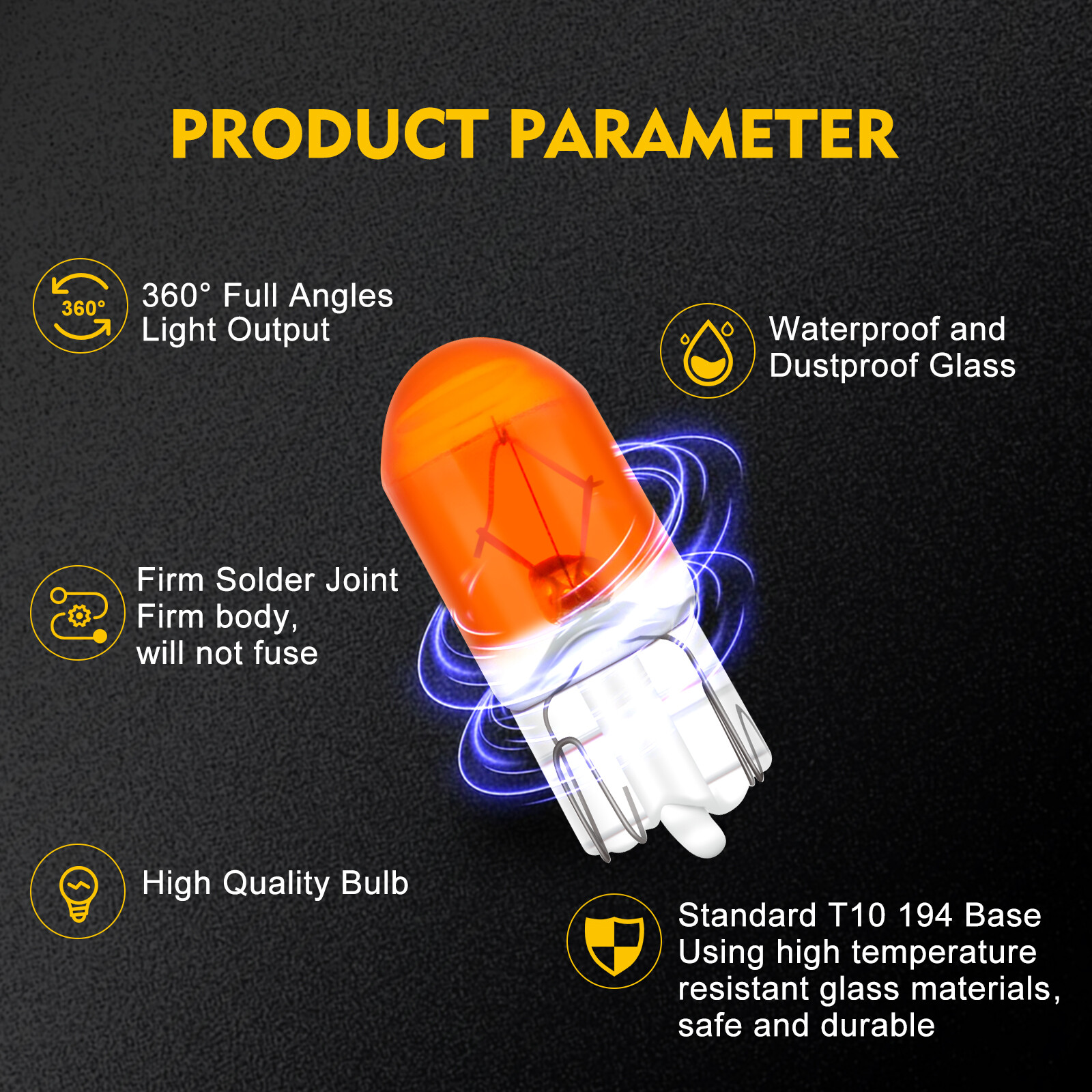 100Pcs T10 194 168 Amber Halogen Bulbs Instrument Panel Light Dash ...