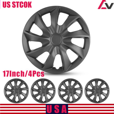 4Pcs/Set 17''Universal Wheel Rim Cover Hubcaps Black Matte Car Caps ...