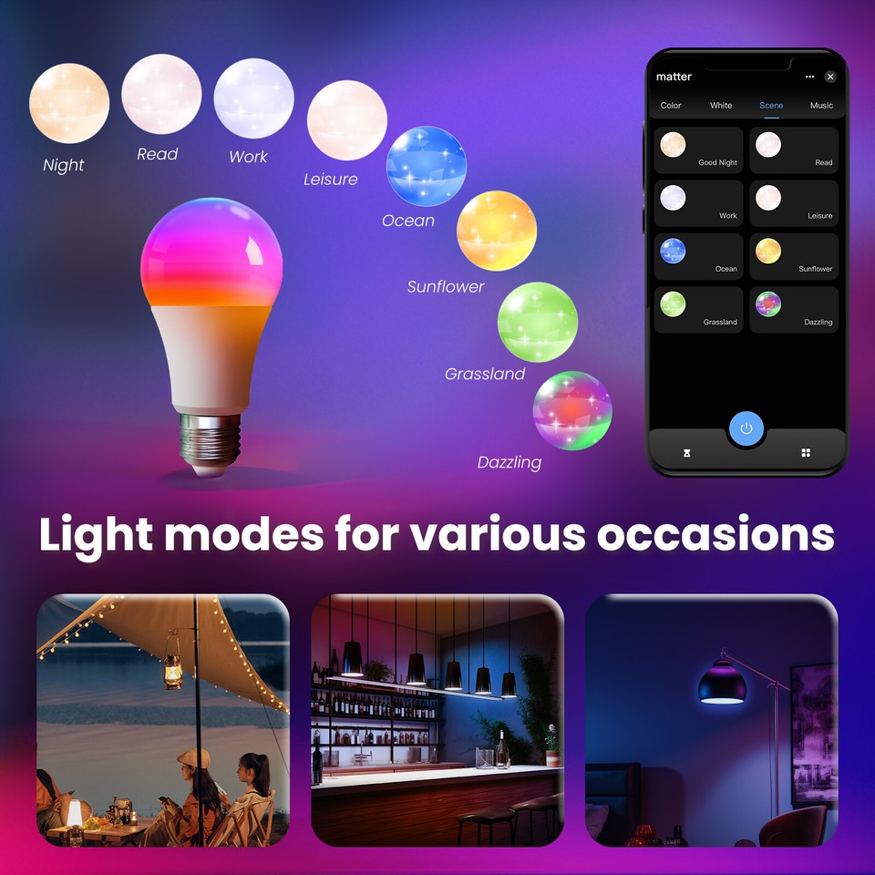 MOES Smart Matter WiFi E27 LED Light Bulbs CW RGB Dimmable Homekit ...