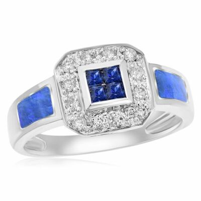 ESTATE .45CT DIAMOND & AAA SAPPHIRE 14K WHITE GOLD 3D INVISIBLE OCTAGON ...