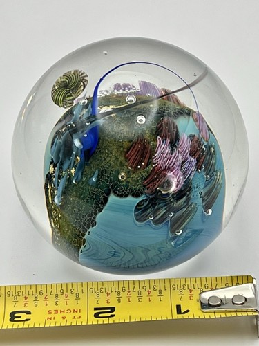 Vintage 1990 Josh Simpson Paperweight Art Glass Inhabited Planet SIGNED ...