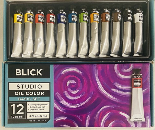 NEW DICK BLICK STUDIO OIL COLR 12 TUBE BASIC SET ~ .74 OZ EACH MADE IN ...