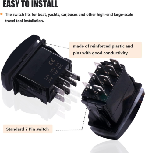 Winch Rocker Switch 7 Pin Momentary in Out Blue LED | eBay