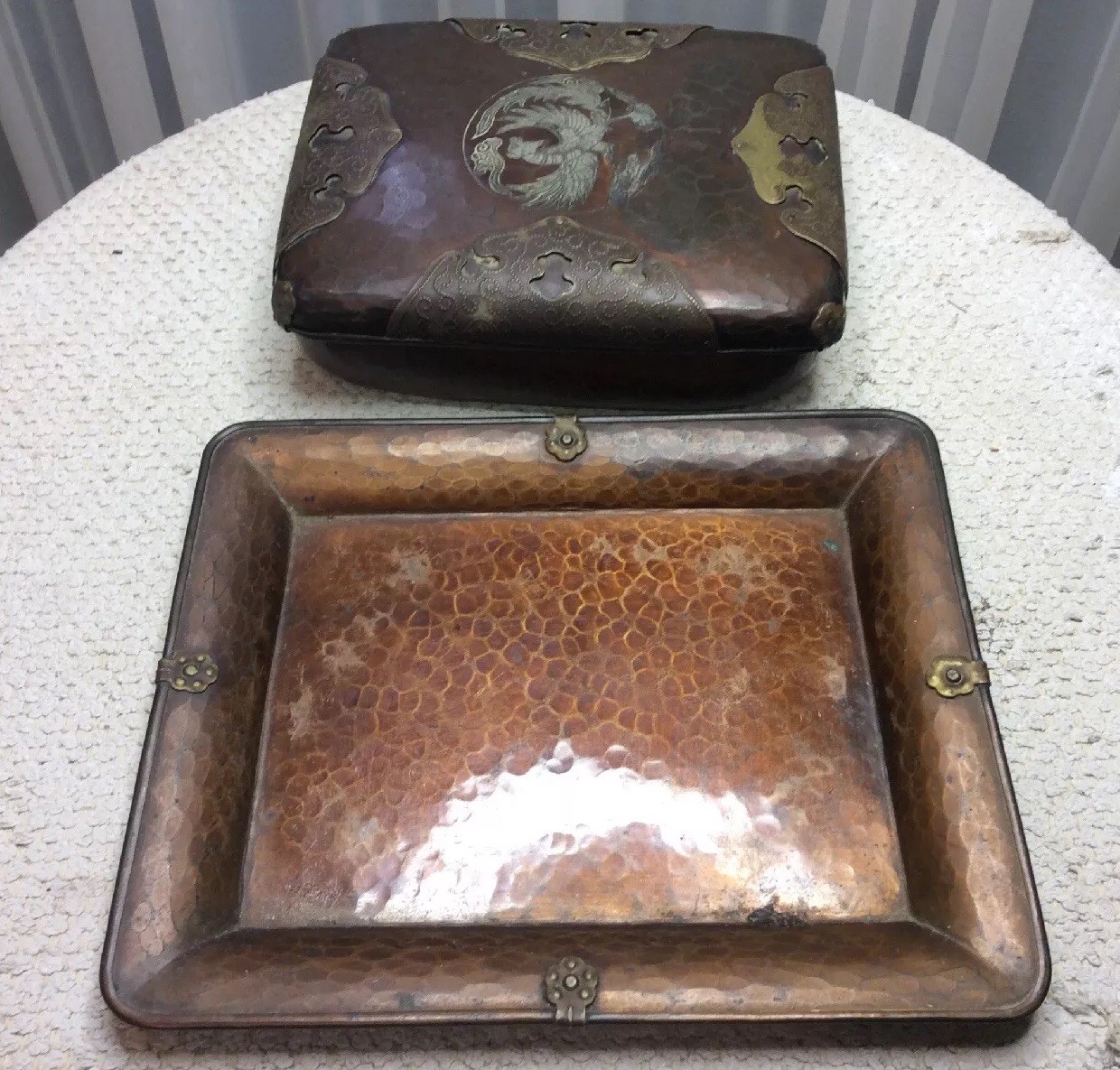 ANTIQUE JAPANESE HAMMERED COPPER BOX & TRAY WITH PHOENIX SIGNED | eBay