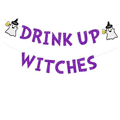 Drink Up Witches Banner, Glittery Halloween Decorations Banners Hocus ...