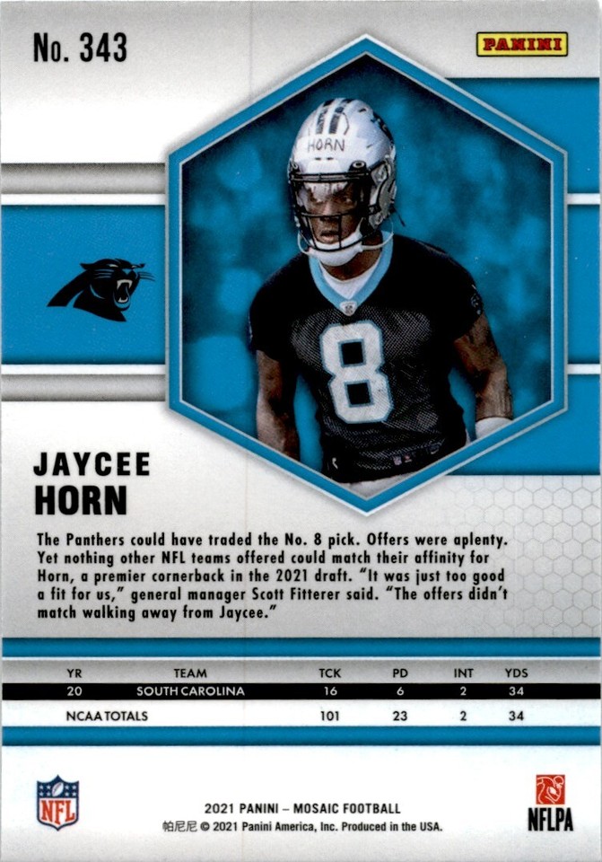 2021 Panini Mosaic Jaycee Horn Rookie Carolina Panthers #343 | eBay
