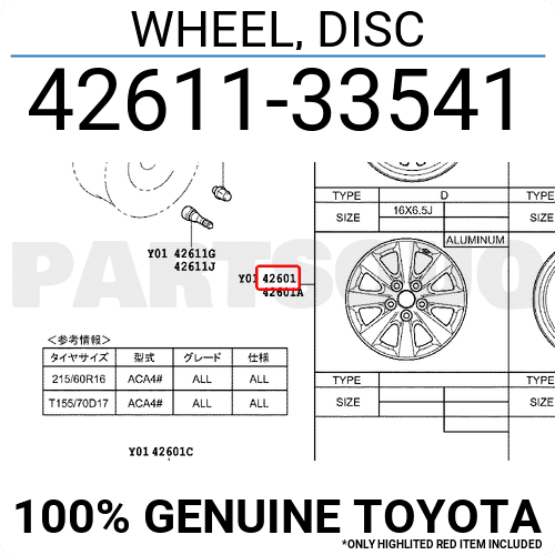 4261133541 Genuine Toyota Wheel, Disc 42611-33541 | eBay