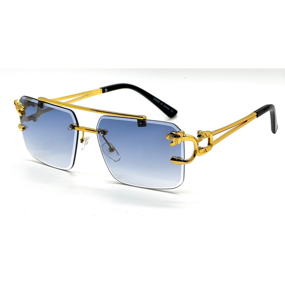 Gold Rimless Square Sunglasses for Men Women Gradient Lens Trendy ...