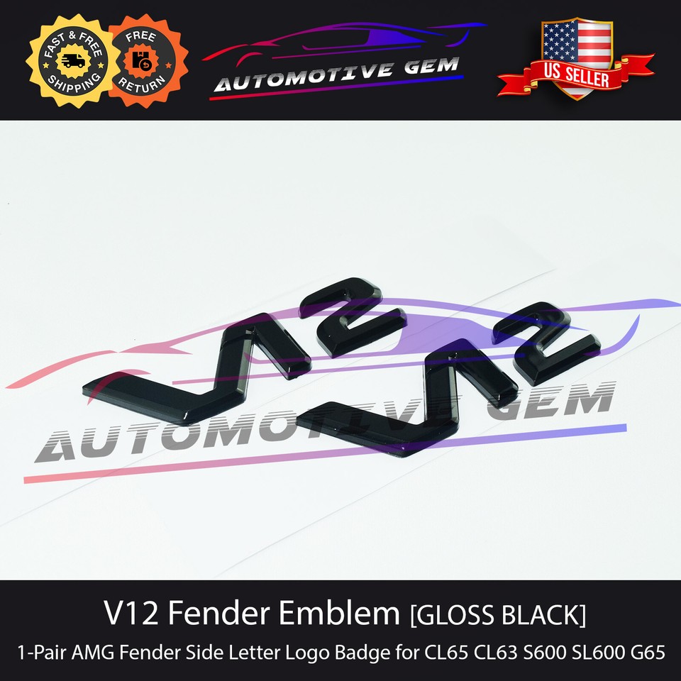 V12 AMG Emblem Fender Side Badge GLOSS BLACK Nameplate for Mercedes ...