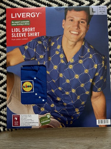 Men's Lidl Logo Short Sleeve Shirt Size Large Blue Yellow Pure Cotton ...